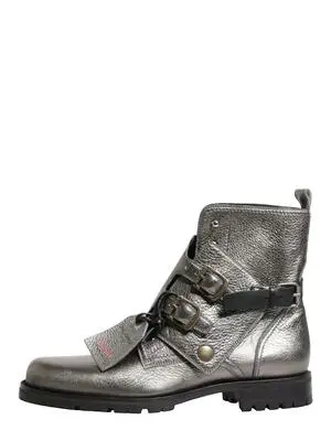 Dolce & Gabbana Metallic Buckle Ankle Boots - Silver