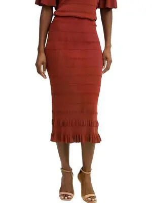 TWINSET Pointelle-knit Midi Skirt With Ruffled Hem - Brown