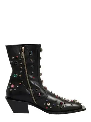 Dolce & Gabbana Embellished Leather Ankle Boots - Black