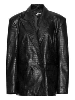 ROTATE BY BIRGER CHRISTENSEN Double-breasted Leather Blazer - Black