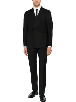 Tagliatore Super 110's Pleated Wool Tailored Trousers - Black