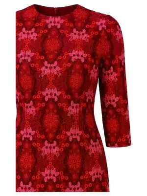 Dolce & Gabbana Floral Lace Three-quarter Sleeve Dress - Red