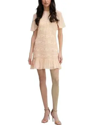 TWINSET Lace Panel Ruffled Dress - Neutrals