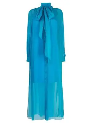 Alberta Ferretti Silk Semi-sheer Poet Sleeve Dress - Blue