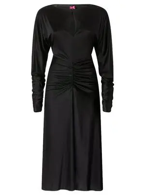 Pinko Ruched Long-sleeve Satin Midi Dress - Black