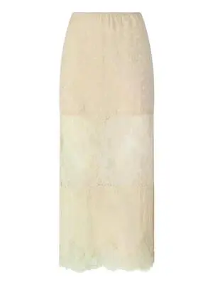 Pinko Lace Pencil Midi Skirt With Elasticated Waist - Neutrals