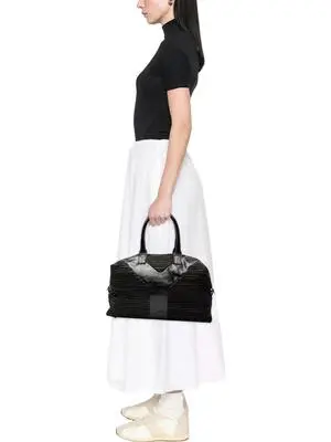 Saint Laurent Textured Fabric And Patent Leather Tote Bag - Black