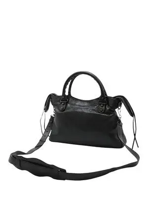 Balenciaga Lambskin Leather Motocross Classic Town Satchel - Black