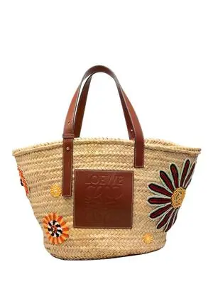 Loewe Raffia Floral Embroidered Basket Tote Bag - Neutrals