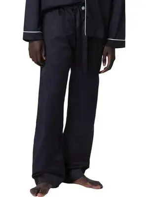 TEKLA Piped-trim Pajama Pants - Blue