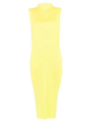 Issey Miyake Sleeveless High Neck Midi Dress - Yellow