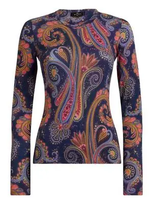 Etro Paisley Motif Jersey Sweater - Blue