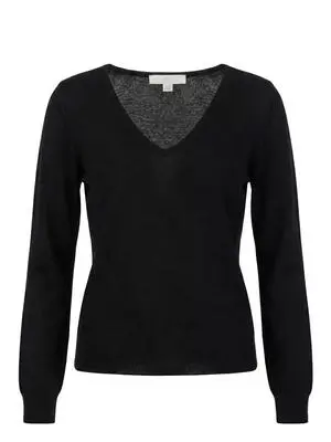 Malo Fine Knit V-neck Long Sleeve Sweater - Black