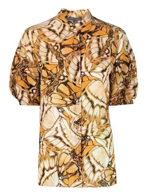 Alberta Ferretti Butterfly Print Silk Shirt - Neutrals