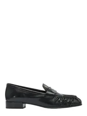 Prada Gathered Detail Leather Loafers - Black