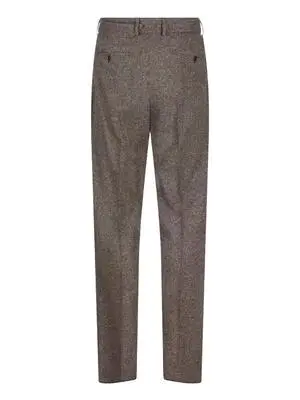 Tagliatore Pleated Belted Trousers With Tweed Texture - Brown