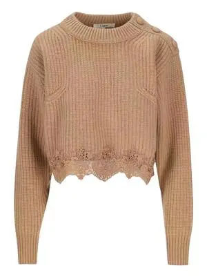 Chloé Lace-trim Button-detail Sweater - Neutrals