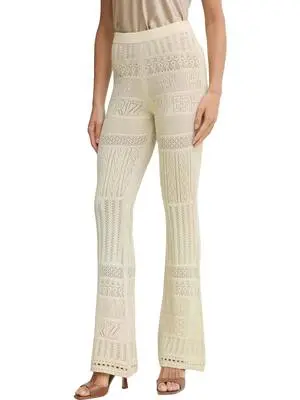 Patrizia Pepe Cream White Logo Pointelle Knit Flared Trousers - Neutrals
