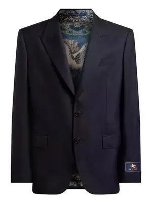 Etro Single-breasted Wool-blend Flannel Jacket - Blue