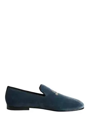 Dolce & Gabbana Velvet Dg Logo Loafers - Blue