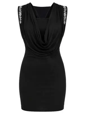 Rocco Barocco Embellished Draped Mini Dress - Black
