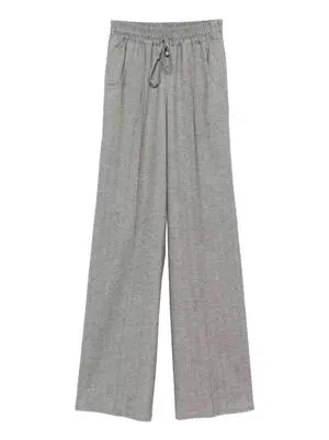Kiton Taupe Herringbone Pattern Drawstring Wide Leg Trousers - Grey