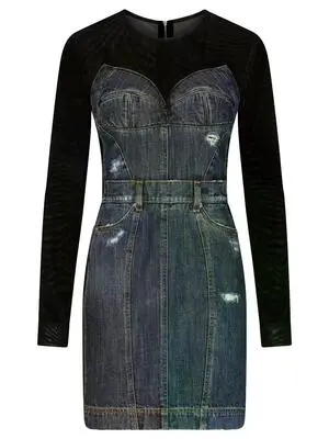 DOLCE & GABBANA Dolce & Gabbana Long-Sleeve Denim Mini Dress With Sheer Sleeves