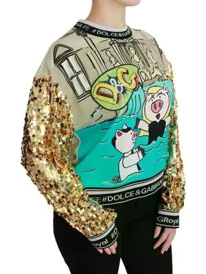 Dolce & Gabbana Sequin Embellished Graphic Print Sweater - Neutrals