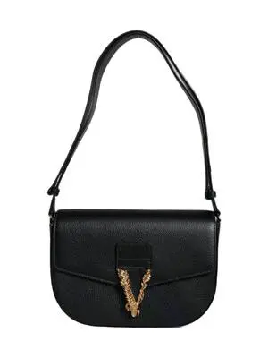 Versace La Medusa Grained Leather Shoulder Bag - Black