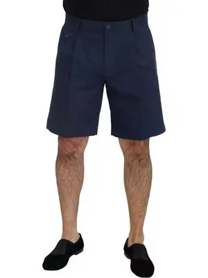 Dolce & Gabbana Navy Wool Pleated Chino Shorts - Blue