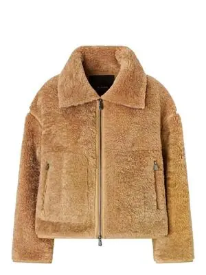 Pinko Faux Shearling Zip-up Jacket With Classic Collar - Neutrals