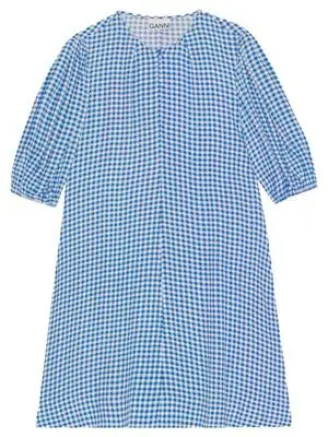 GANNI Checked Crepe Mini Dress - Blue