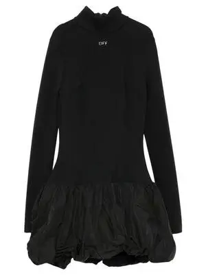 Off-White High-neck Puff-skirt Mini Dress - Black