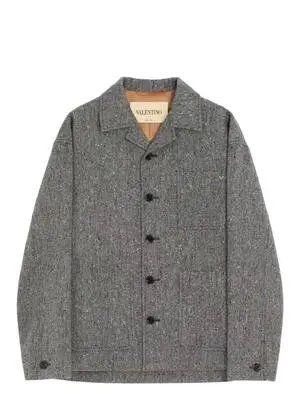 Valentino Garavani Shirt Jacket In Boutonné Wool With Vgold - Grey