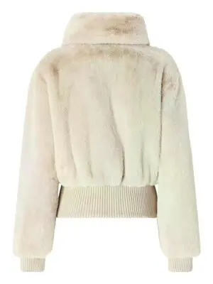Pinko Faux Fur Ribbed-trim Jacket - Neutrals