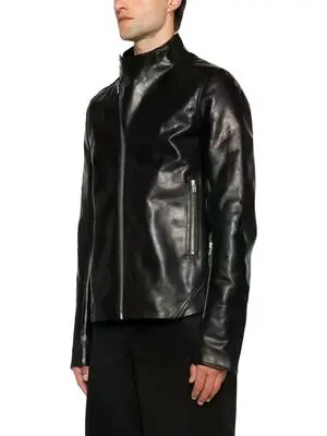 Rick Owens Asymmetrical Zip Leather Jacket - Black
