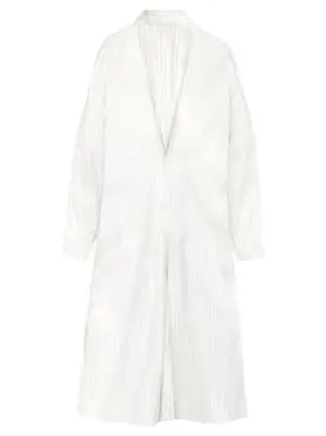 Vera Wang Striped Pleated Midi Shirt Dress - Neutrals