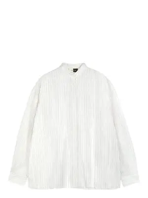Vera Wang Boyfriend Striped Mandarin Collar Shirt - Neutrals