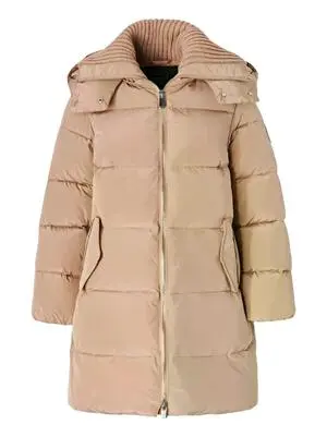 Pinko Quilted Hooded Puffer Coat With Ribbed-knit Collar - Neutrals