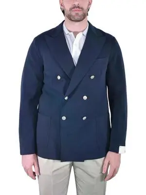 Eleventy Double-breasted Piqué Jacket - Blue