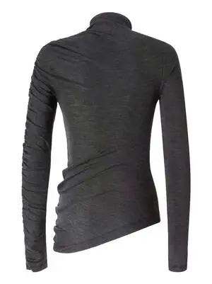 Pinko Ruched Asymmetric High Neck Long Sleeve Top - Grey