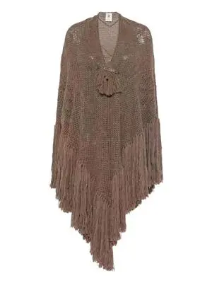 CHIARA IS Fringed-hem Crochet-knit Cape - Brown