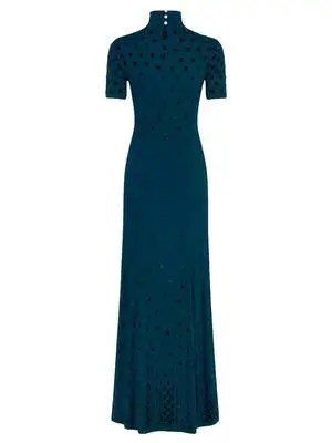 Rabanne Velvet-detail Maxi Dress - Blue