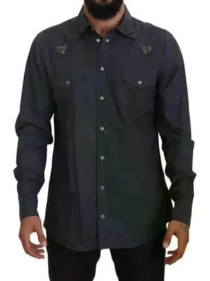 Dolce & Gabbana Crystal Bee-embellished Shirt - Blue