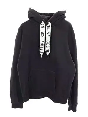 Celine Logo Drawstring Hoodie - Black