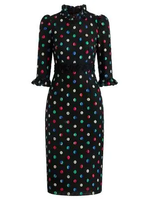 Dolce & Gabbana Polka Dot High Neck Midi Dress - Black
