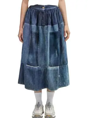 Visvim Patchwork Denim Midi Skirt - Blue