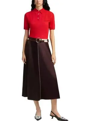 Marni Deep Satin Midi Skirt With Contrast Stitching - Brown