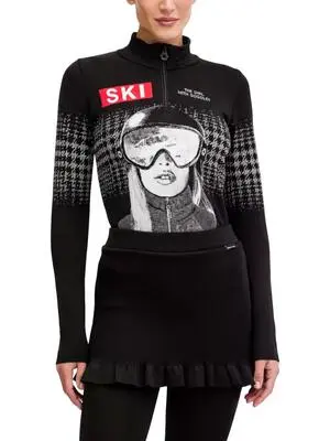 NEWLAND Zipped Ski Top With Graphic Print - Black