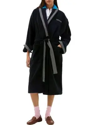 Versace Cotton Terry Jacquard Bathrobe - Blue